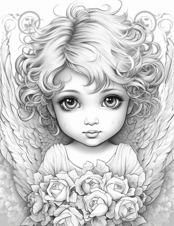 Free Angel Baby Grayscale Coloring Pages Printable for Adults Kids, PD ...