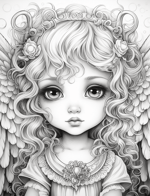 Free Angel Baby Grayscale Coloring Pages Printable for Adults Kids, PD ...