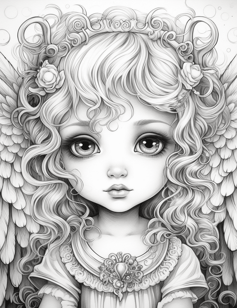 Free Angel Baby Grayscale Coloring Pages Printable for Adults Kids, PD ...