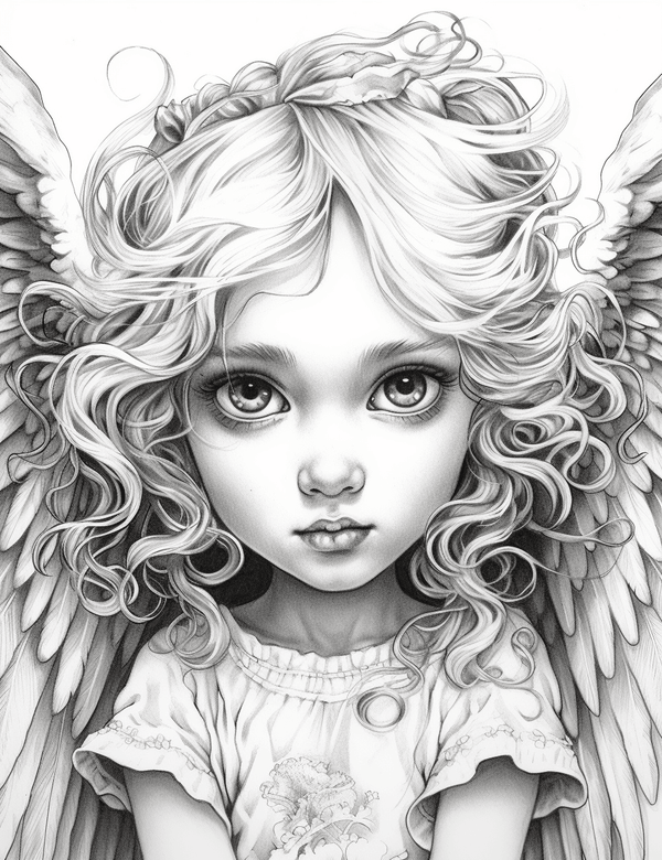 Free Angel Baby Grayscale Coloring Pages Printable for Adults Kids, PD ...