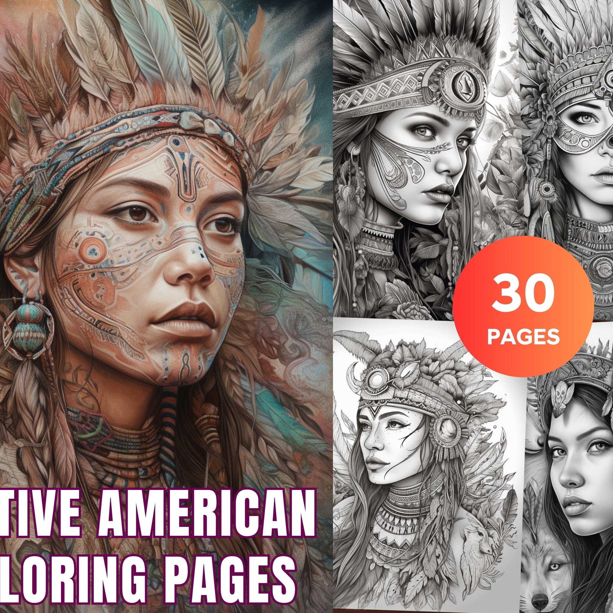 30 Native American Girls Printable Coloring Pages for Adult, Native Am