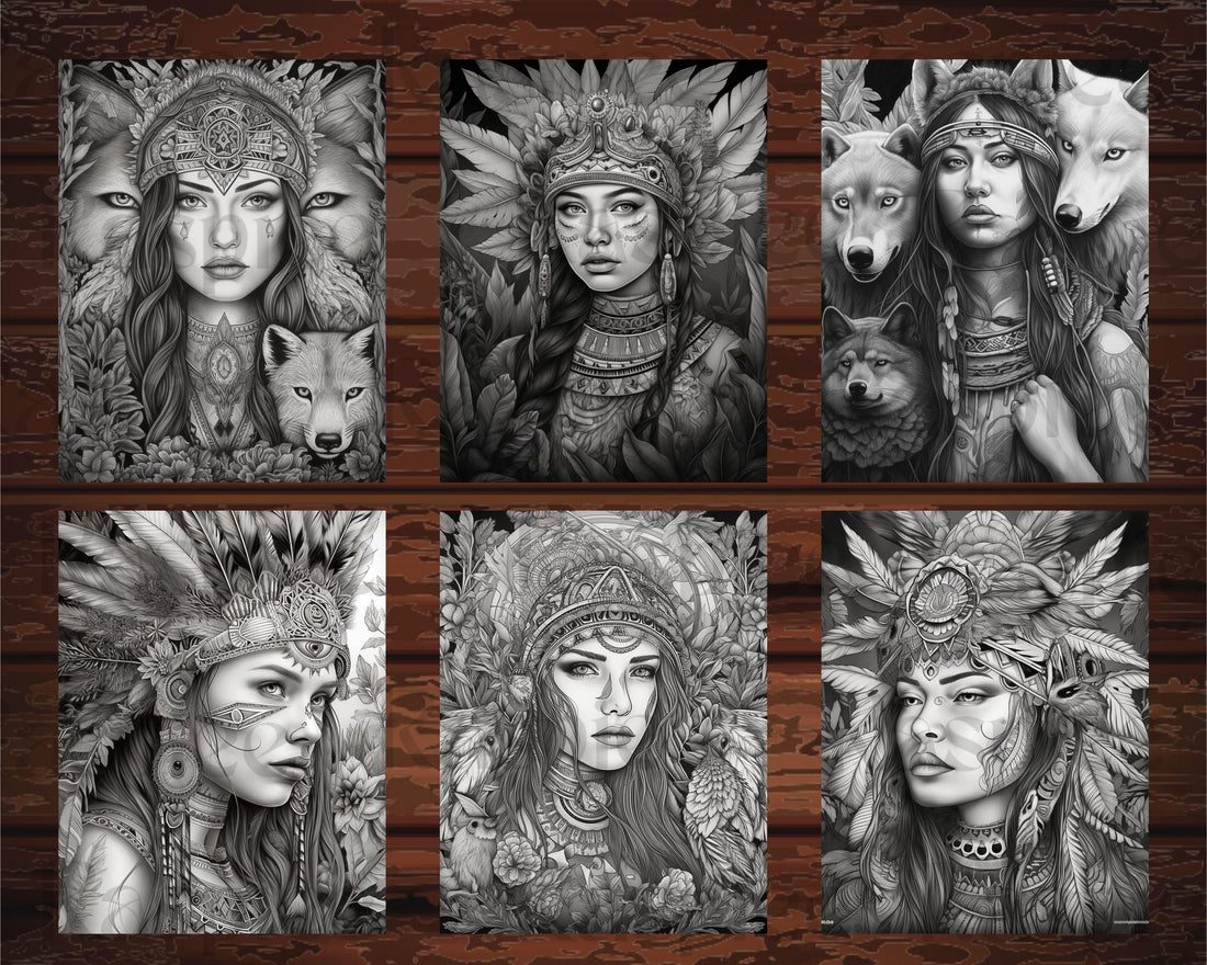 30 Native American Girls Printable Coloring Pages for Adult, Native Am